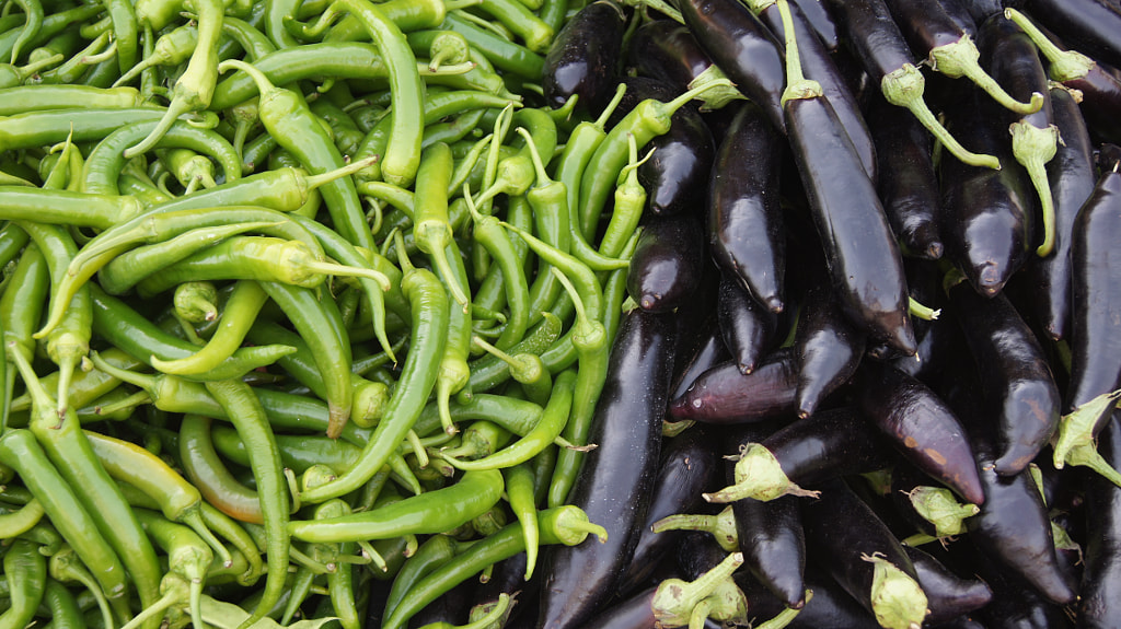 Green Chillies and Eggplant by Henry Bond / 500px