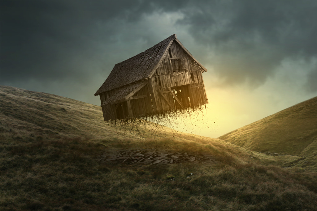 illustration of surrealism flying house by Andhika Zanuar / 500px