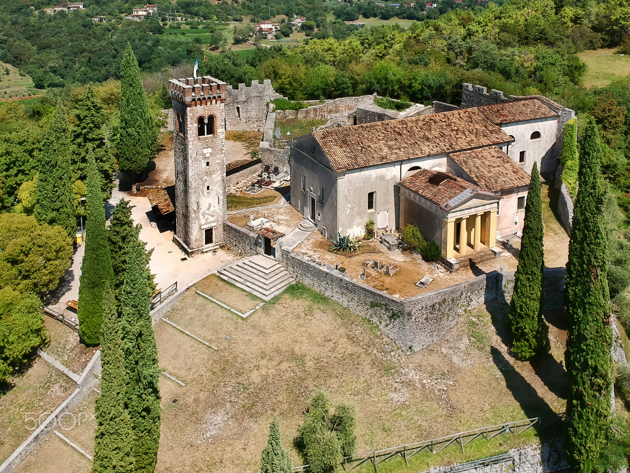 Historic Italian Village with Ancient Stone Buildings and Green ...
