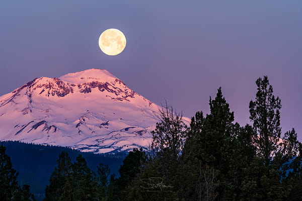 Full Moon Over Snow Capped Mountain at Twilight | landscape photo by ...