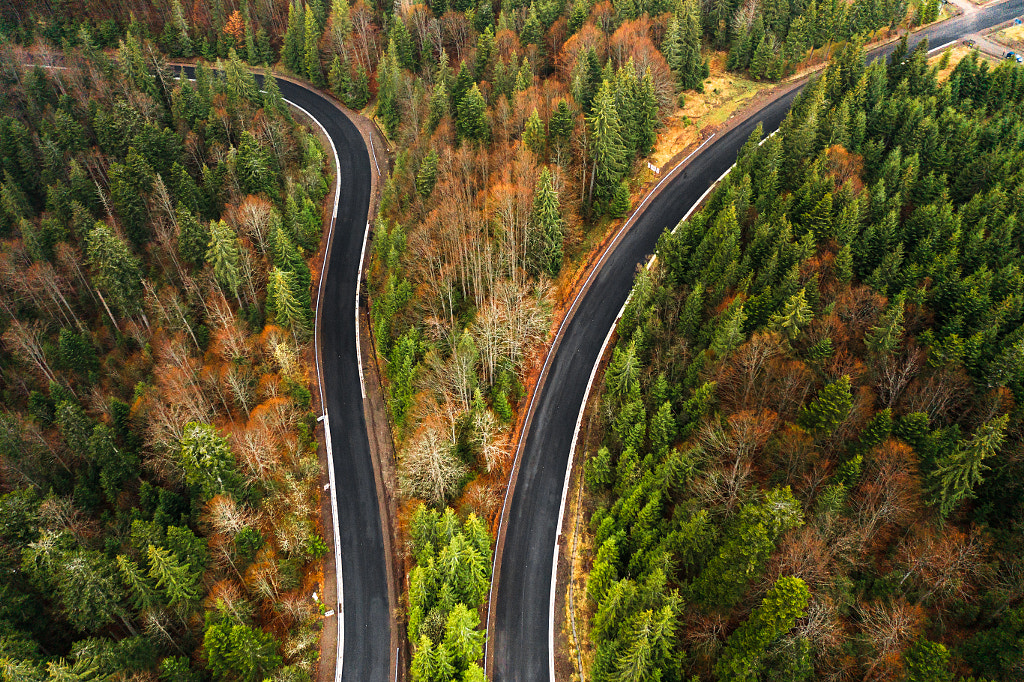Ukrainian roads in the mountains, serpentines from roads and forests by ...