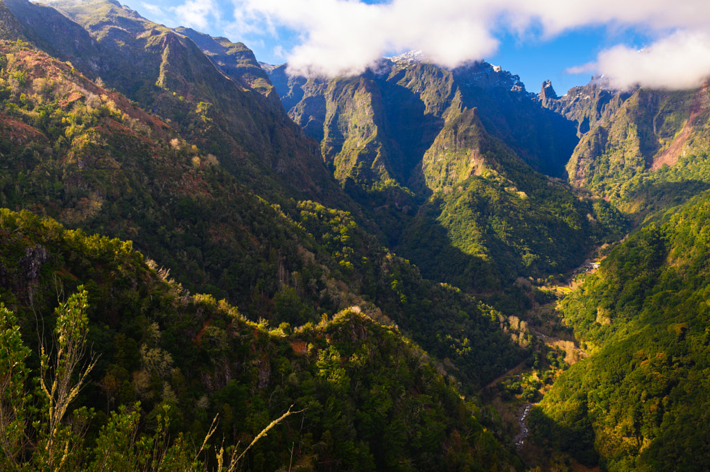 Valley of the Ribeira da Metade from the Balcoes viewpoint on Madeira ...
