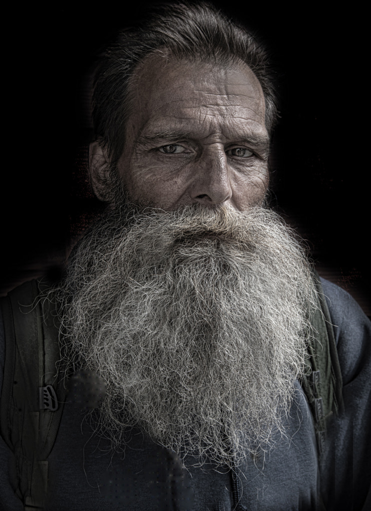 Portrait of a senior man with long grey hair and white beard by Gary ...