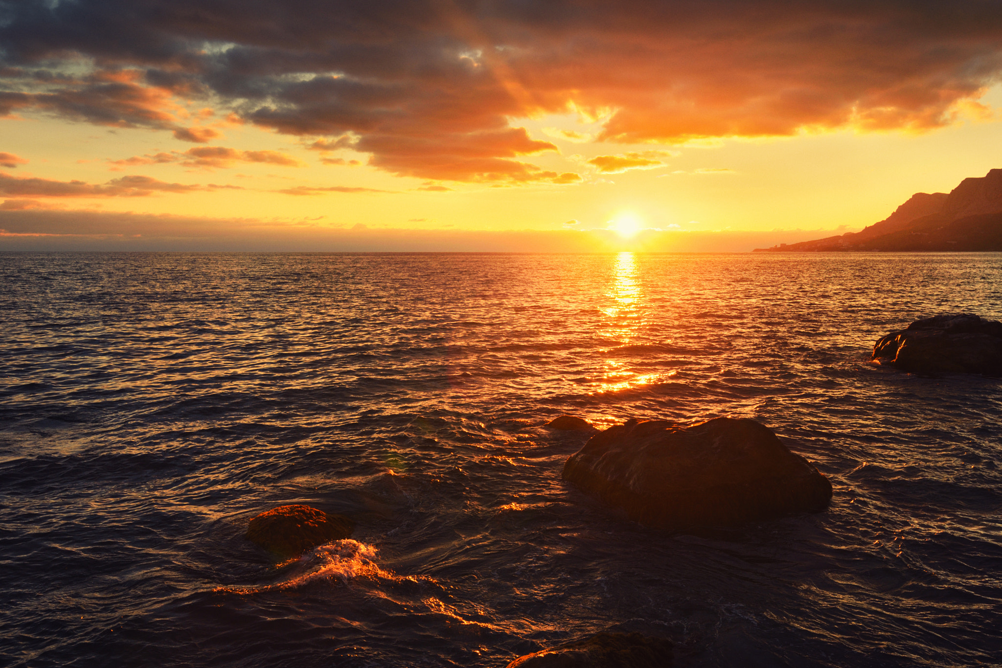 Dramatic Sunset Over a Calm Ocean with Golden Light | landscape photo ...