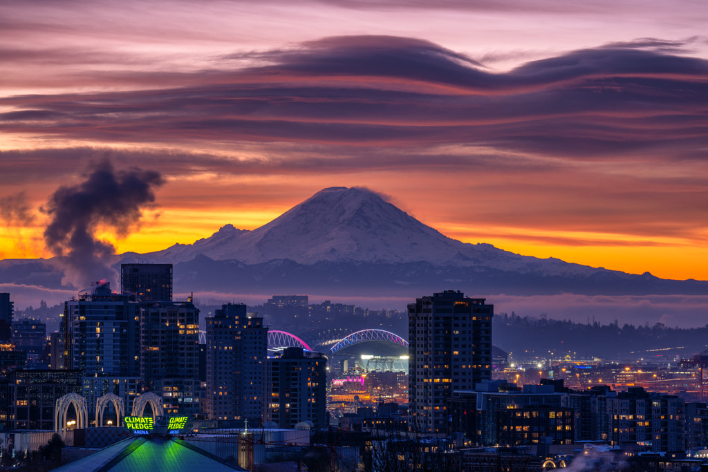 Mount Rainier over Seattle at Sunrise by Dale Johnson / 500px