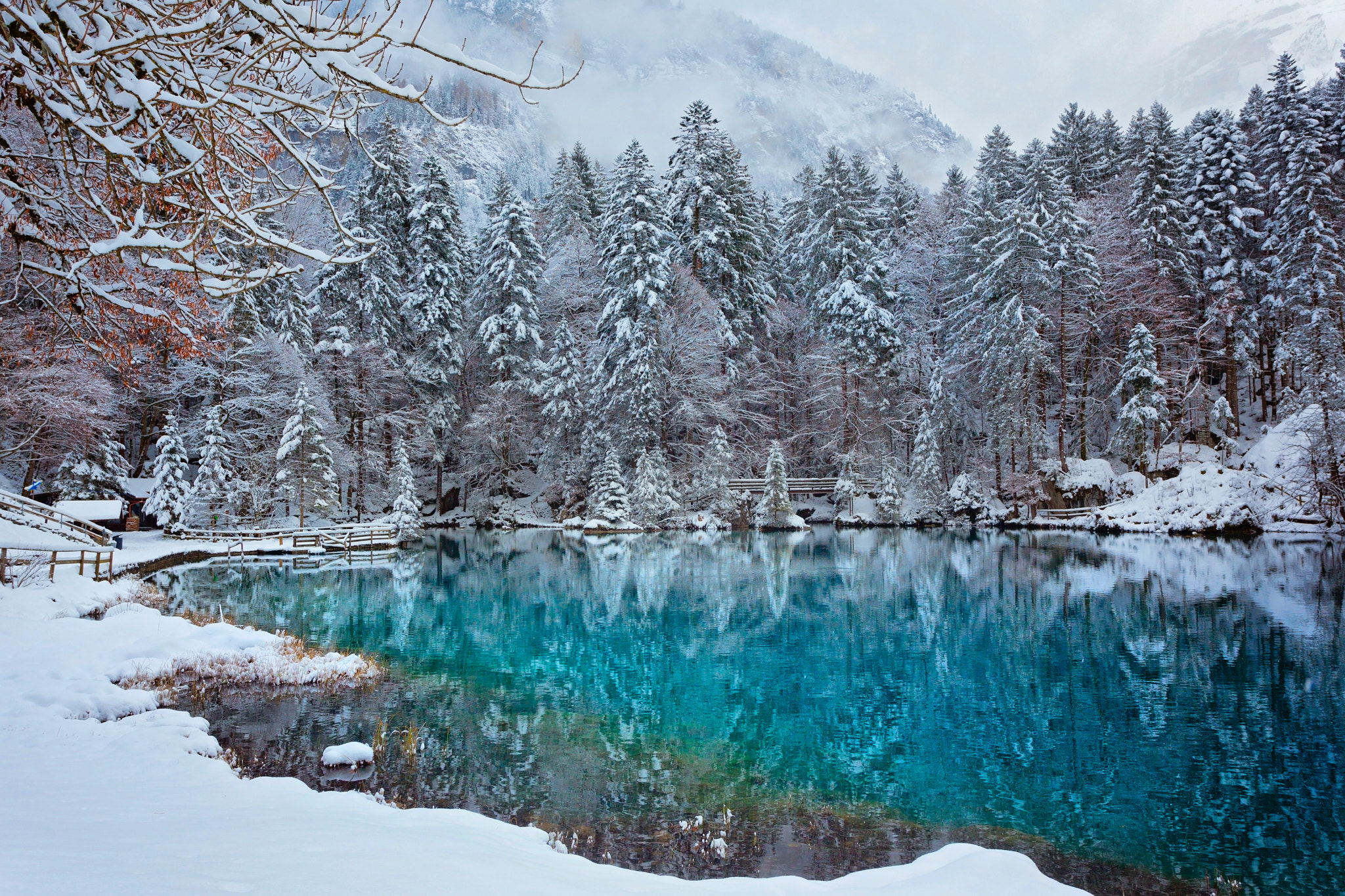 Lake Blausee in swiss Alps during winter, Switzerland by Sabine Klein ...