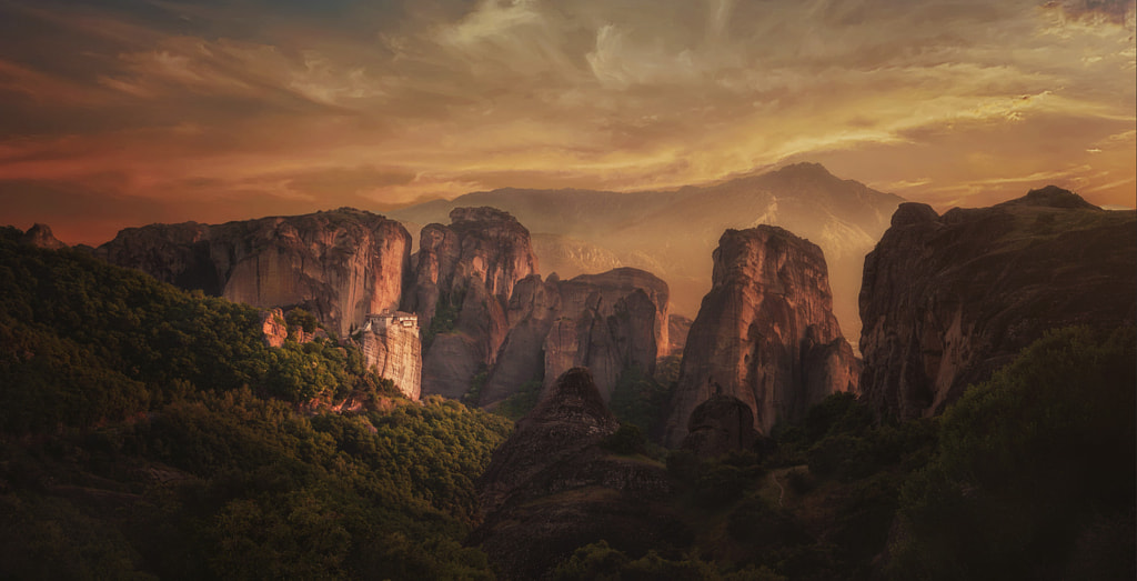 Meteora in april sunset by Casey Bachmeyer / 500px