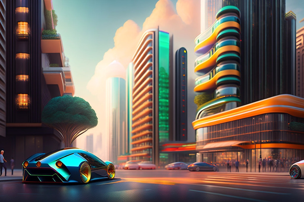 Future city 3D scene. Futuristic cityscape creative concept ...