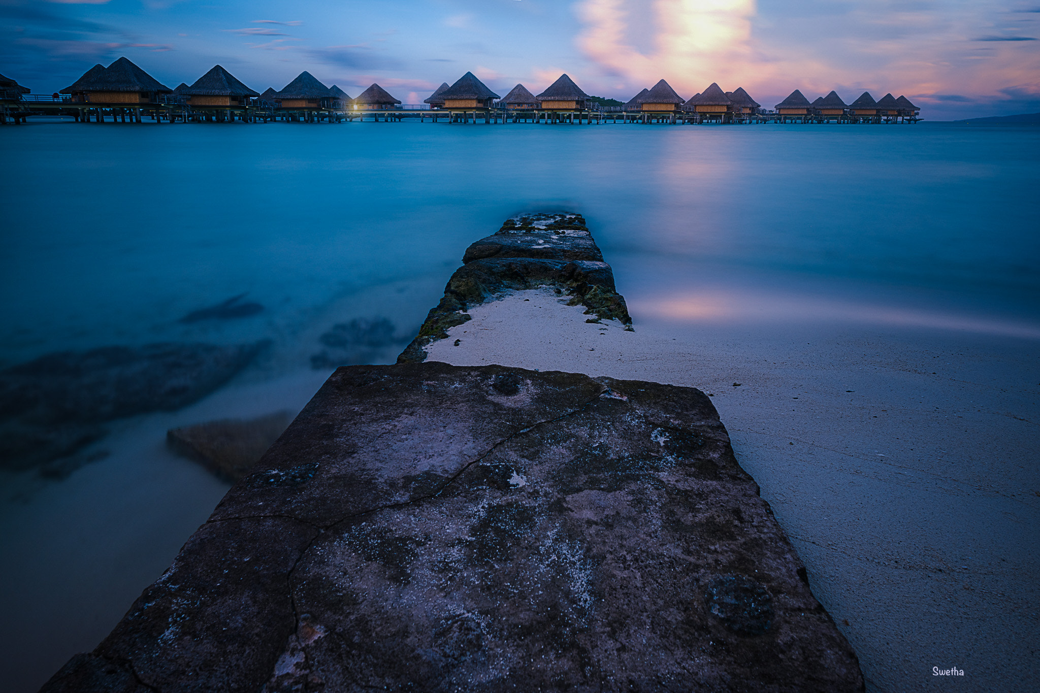 Overwater Bungalows at Sunset with Long Exposure | landscape photo by ...