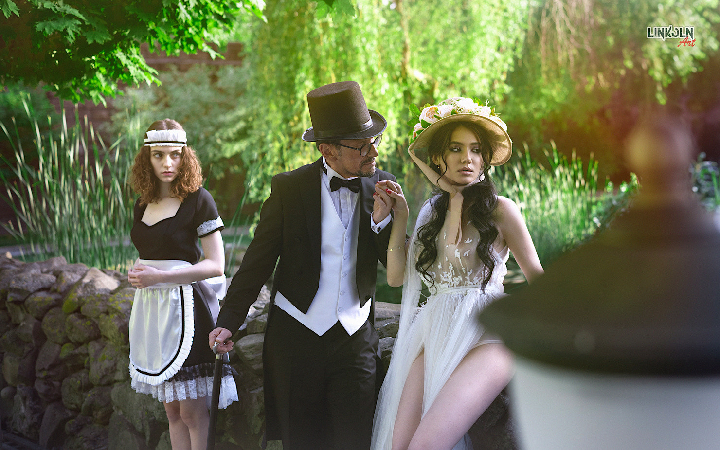 People in Vintage Attire Walking in a Garden | people photo by Lin Koln ...