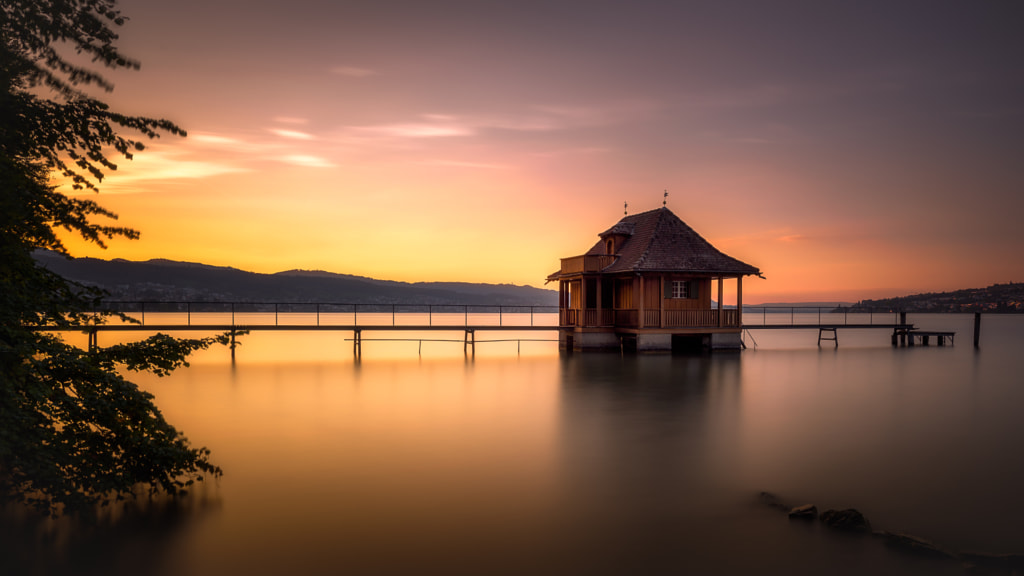 sunset lake zurich with boathouse by Werner Hiestand / 500px