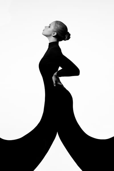 Elegant Woman in Black Dress with Stylized Silhouette | people photo by ...