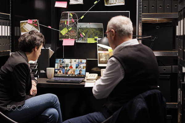 Private detectives talking with remote criminology team by Dragos ...
