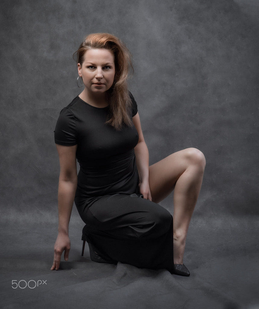Woman Posing in Black Dress on Gray Background | people photo by Sergey ...