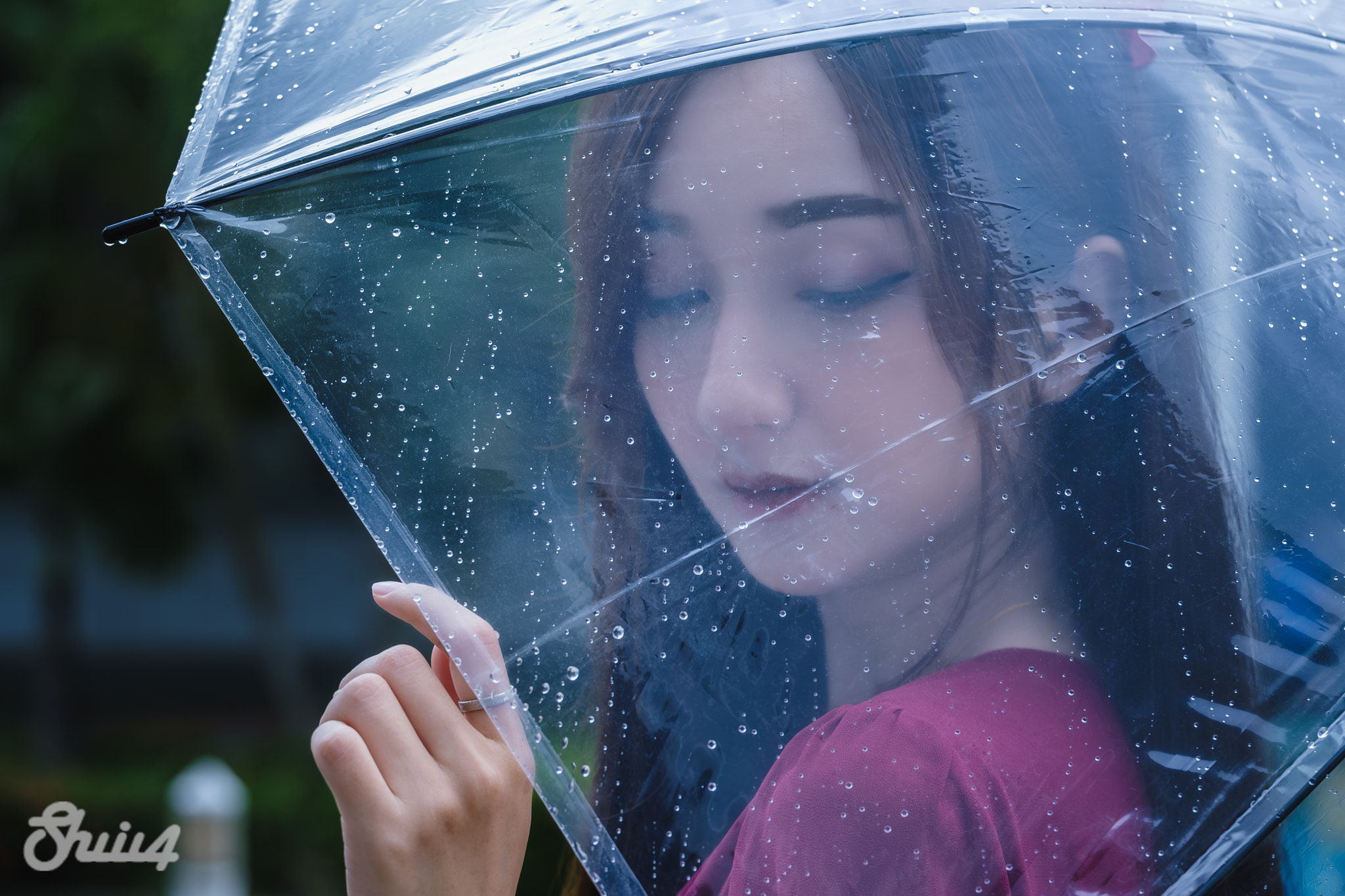 Young Woman Under Clear Umbrella in Rain | people photo by shuiu4 Lin ...