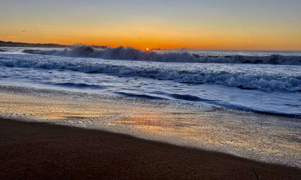 Golden Sunset Over Foaming Ocean Waves on Beach | landscape photo by ...