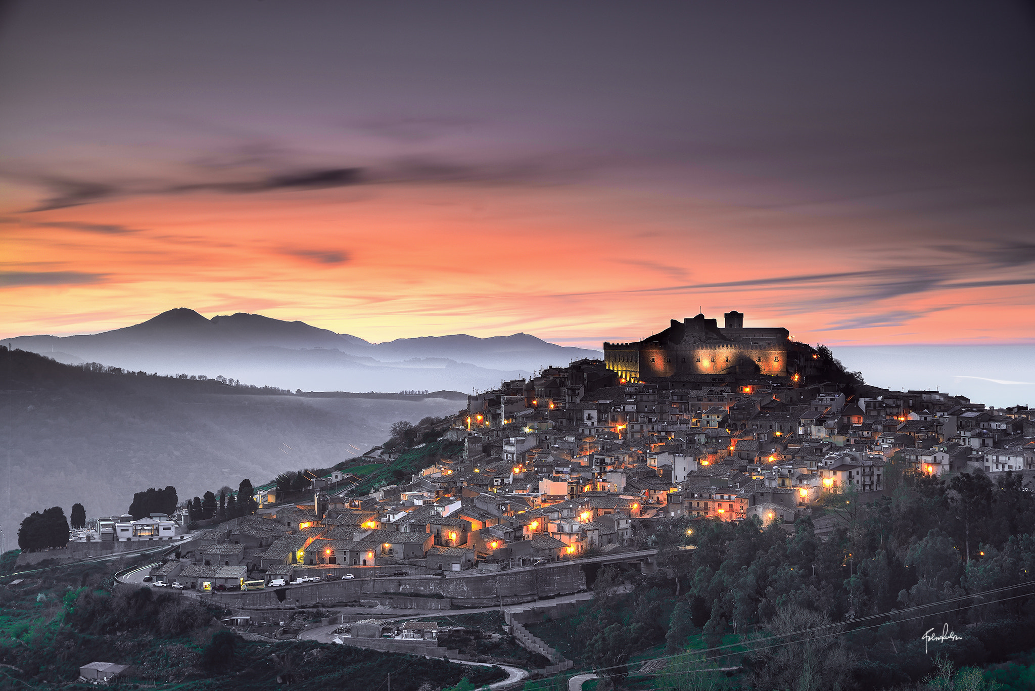 Ancient Hilltop Town Illuminated at Dusk | city photo by Fabio Rubino ...