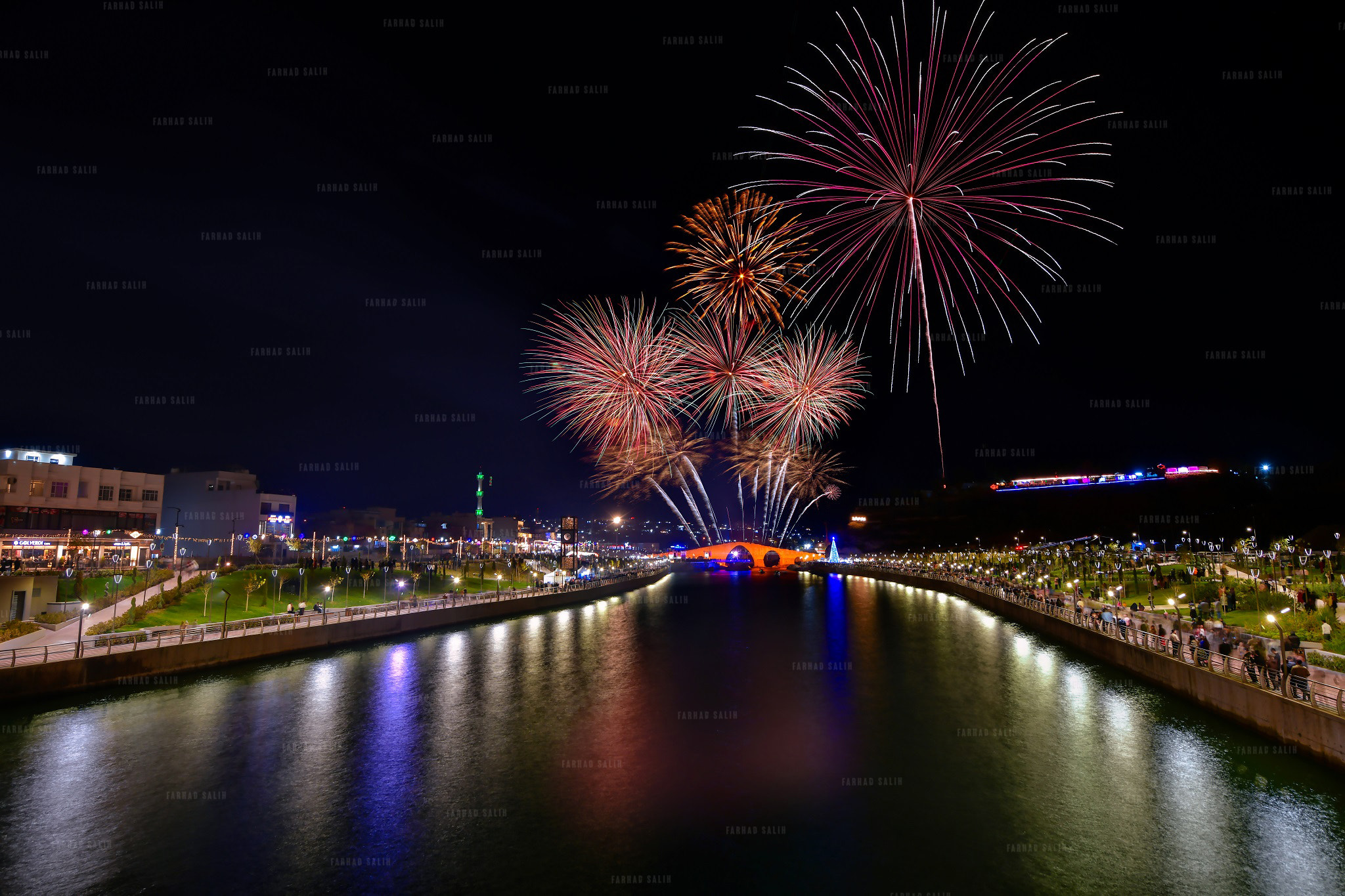 Night Fireworks Over City River | events photo by farhad salih | 500px