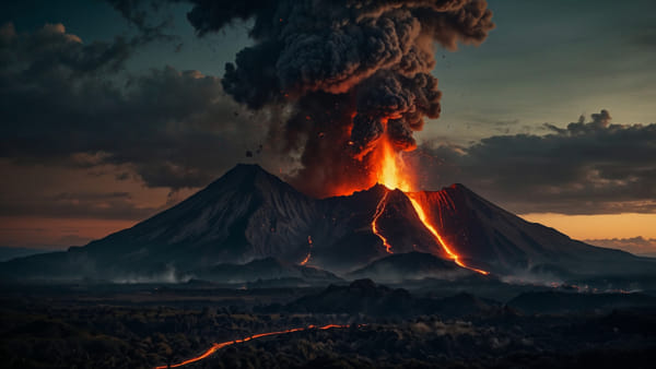 Majestic Lava Flow During Powerful Volcanic Eruption at Sunset ...