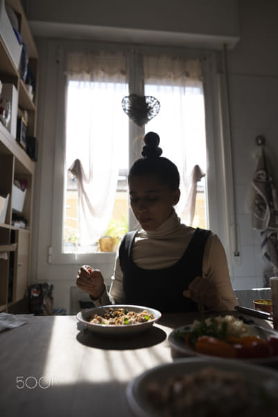 A Candid Moment at the Lunch Table in a Cozy Kitchen Filled with Warmth ...