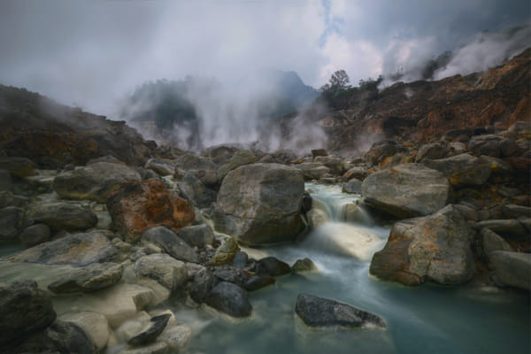 Steaming Hot Springs in a Rocky Volcanic Landscape | landscape photo by ...