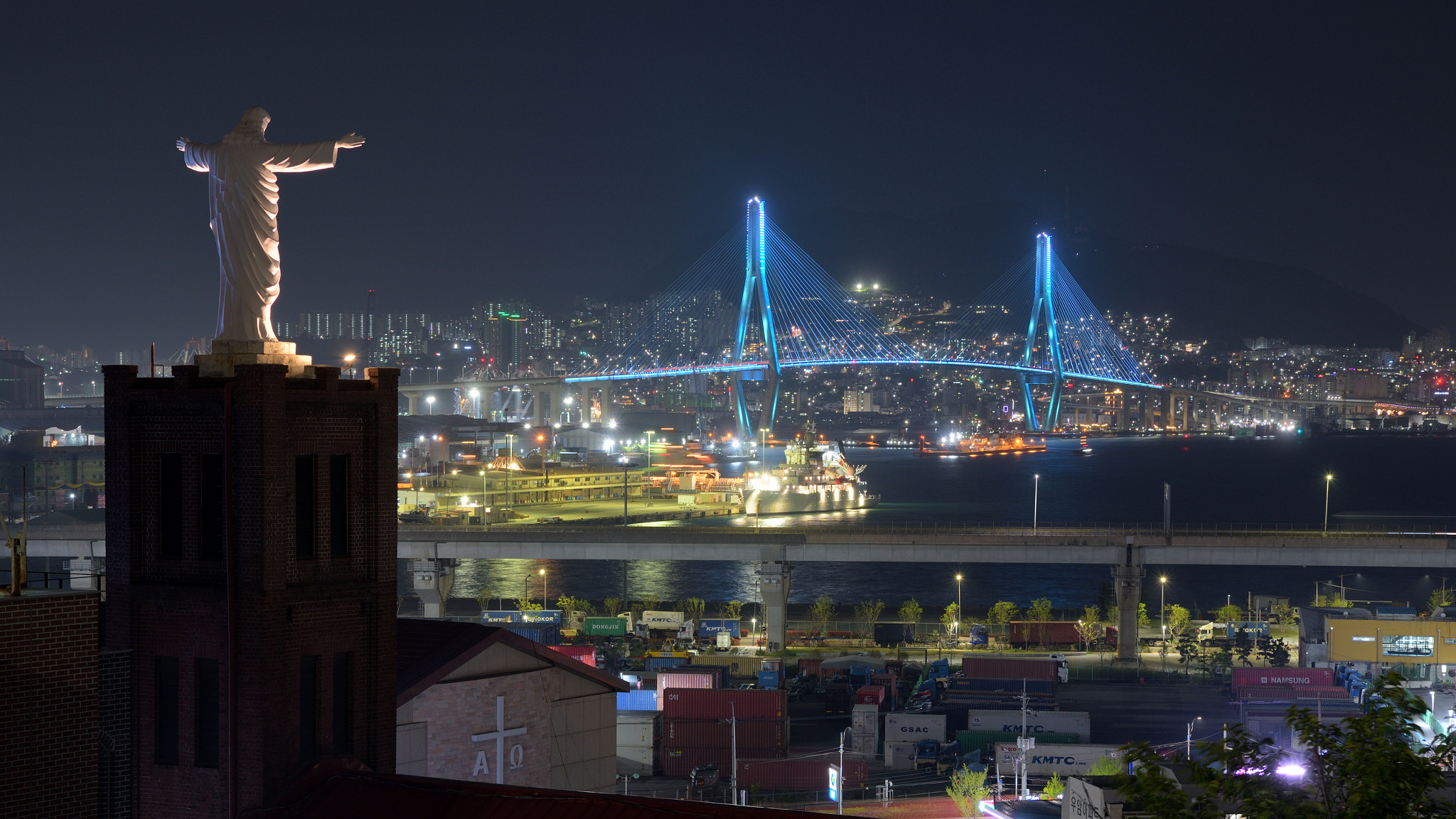 Jesus Statue Overlooking Busan City at Night | city photo by D.J Yoon ...