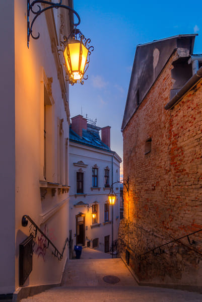 Atmospheric Schodowa street in the city with lanterns - Bielsko-Biała ...