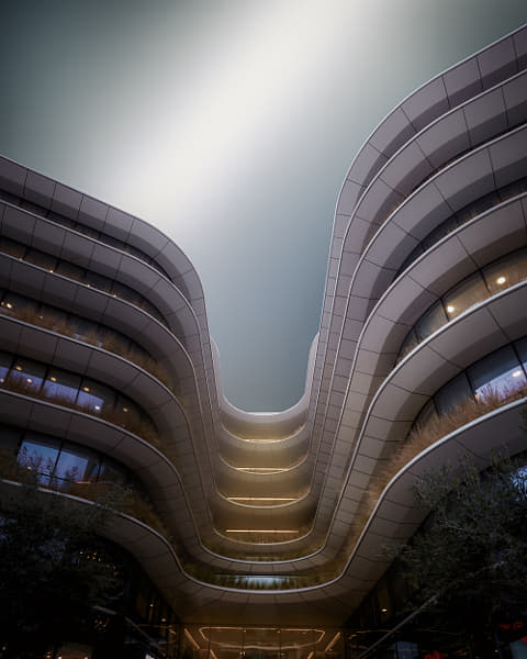 Architectural Curves Ascend Towards Sky Symbolizing Innovation and ...