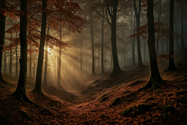 Sunlight Piercing Through Forest Canopy Illuminating Mystery and Wonder ...