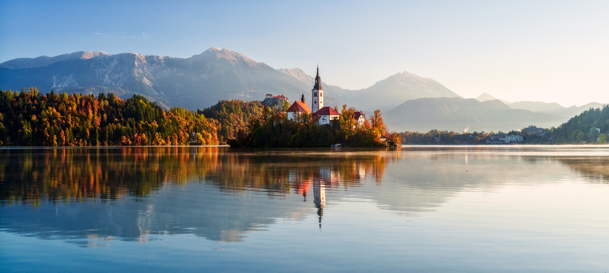 Island Church Reflecting on Calm Lake Evoking Serenity and Spirituality ...