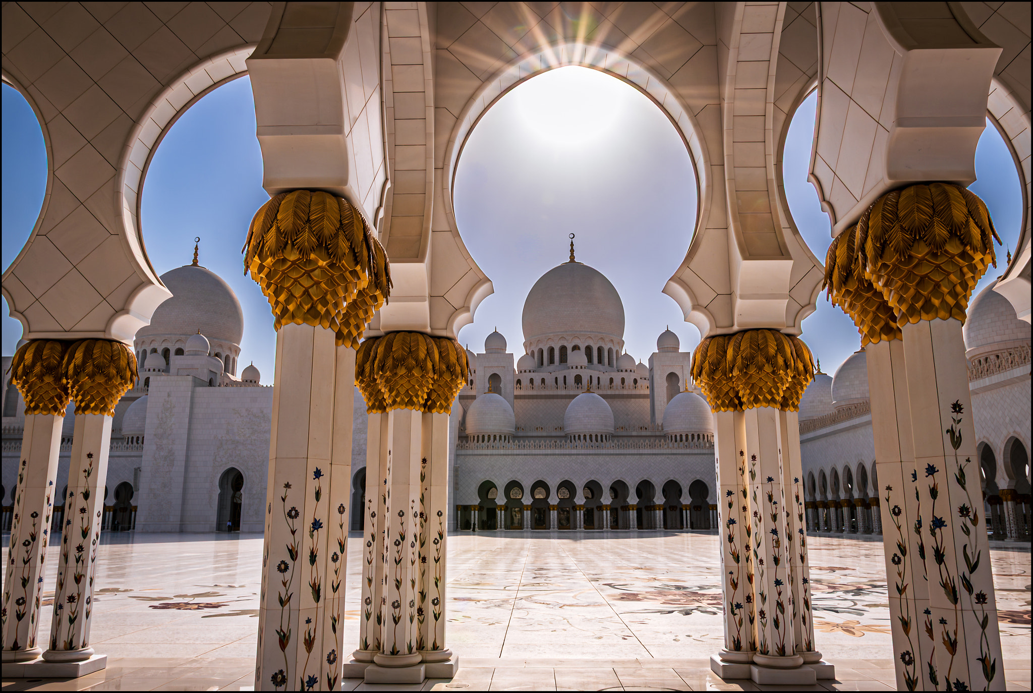 Grand Mosque Arches Framing Distant Domes Symbolizing Spiritual Majesty ...