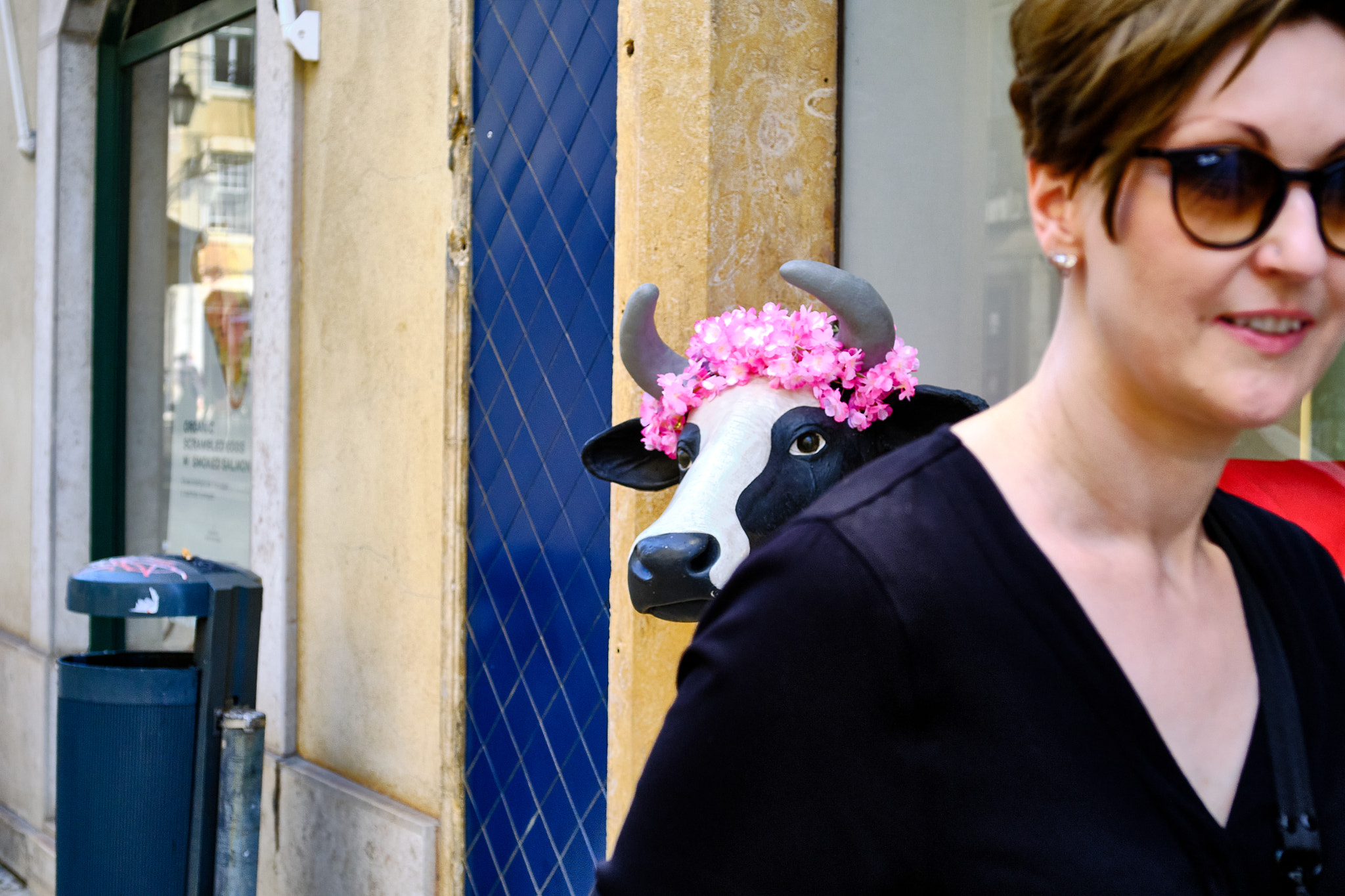 Woman with Cow Headpiece Expressing Playfulness and Quirky ...