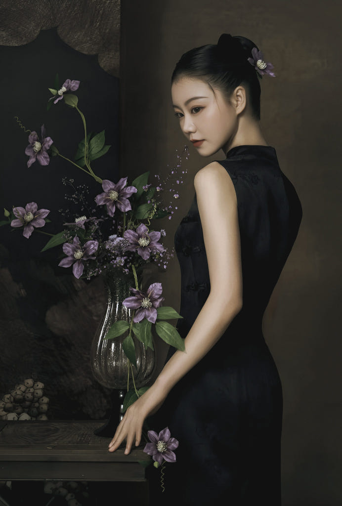 Elegant Figure Amidst Floral Arrangement Evoking Grace and Refinement ...
