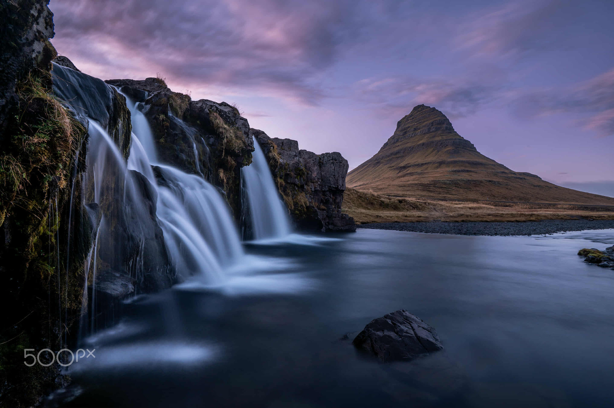 Dramatic Waterfall Cascades by Majestic Mountain Symbolizing Nature's Grandeur | landscape photo ...