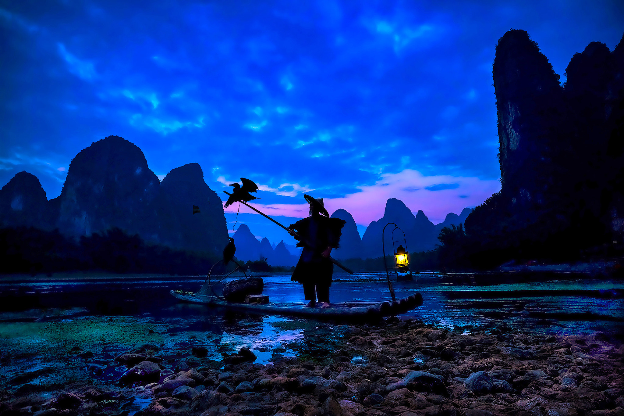 Mysterious Figure Navigates Twilight Waters Symbolizing Journey ...