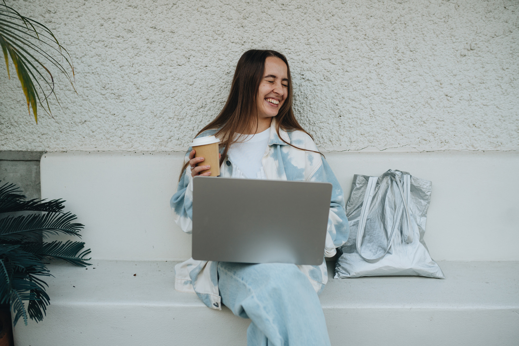 Smiling Woman Works Remotely Radiating Contentment | people photo by ...