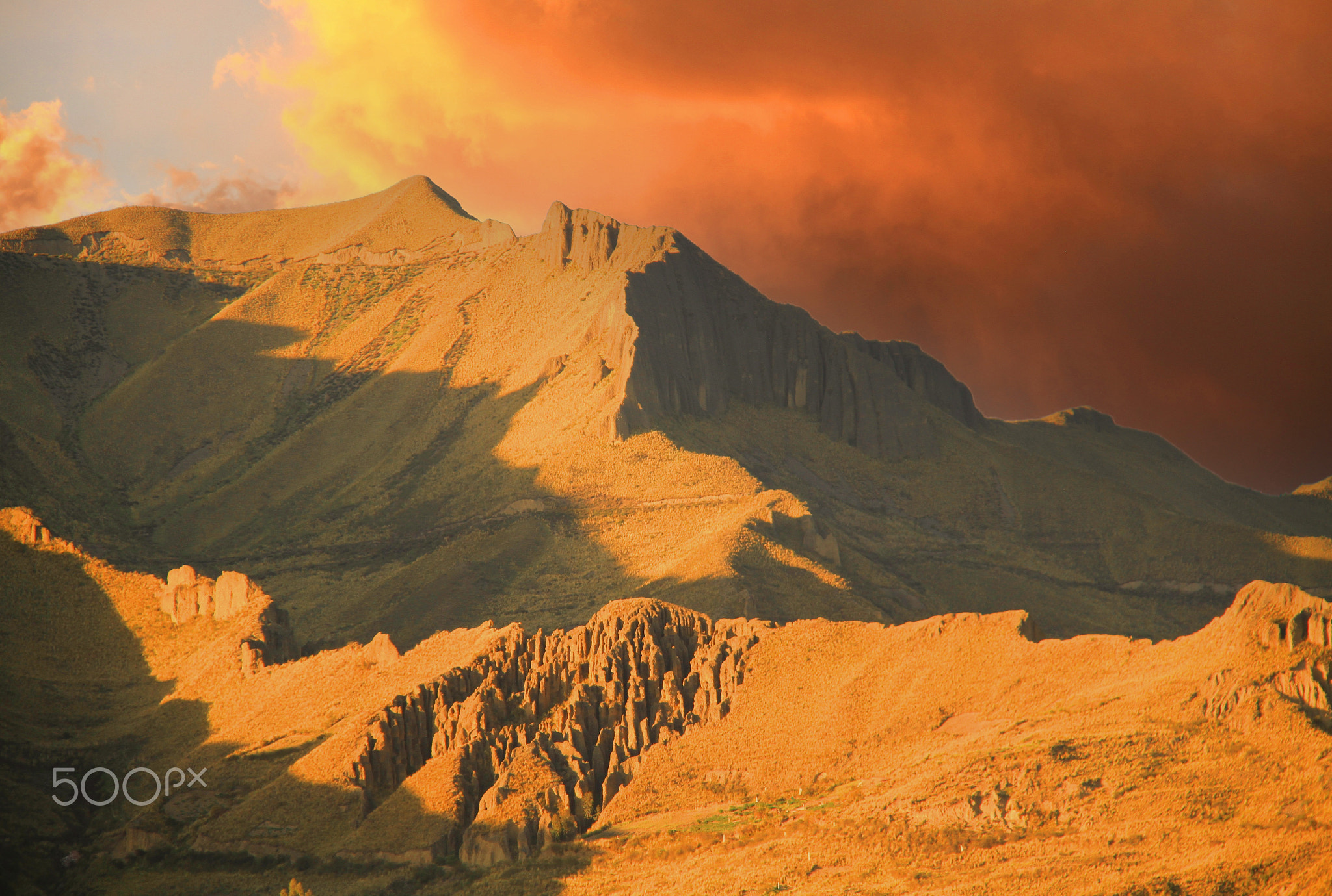 Rugged Mountains Under Fiery Sky Evoking Dramatic Majesty | landscape ...