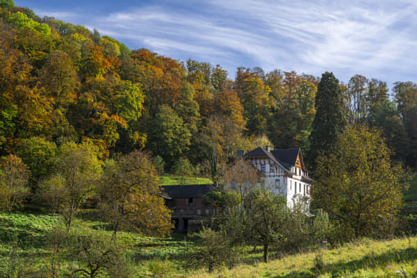 Autumnal Landscape Reveals Historic Architecture Amidst Vibrant Foliage ...