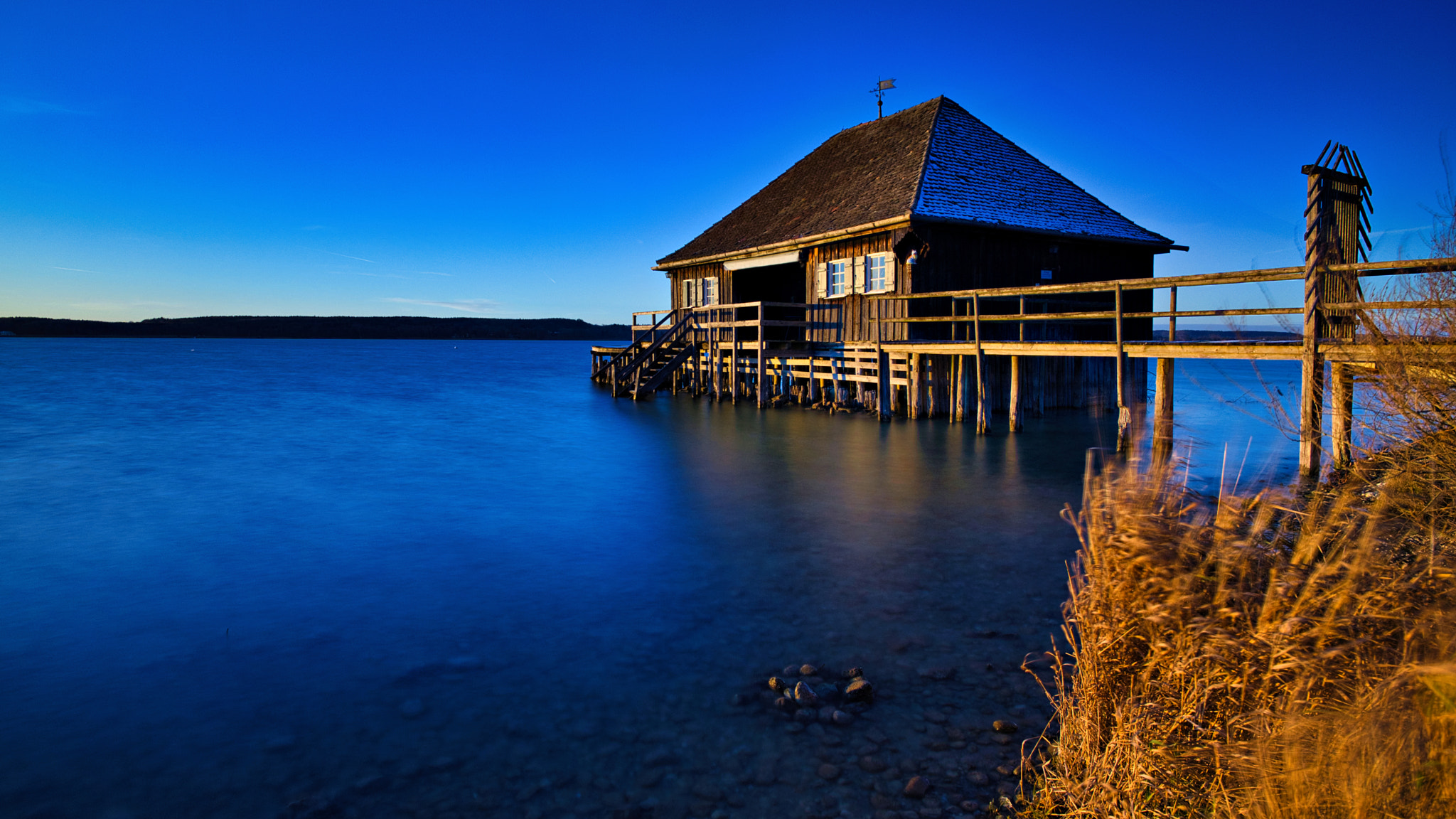 Secluded Lakeside Cabin at Dusk Radiating Peace and Rustic Charm ...