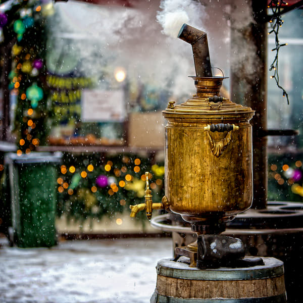 Rustic Samovar Steaming in Winter Wonderland Evoking Warmth and ...