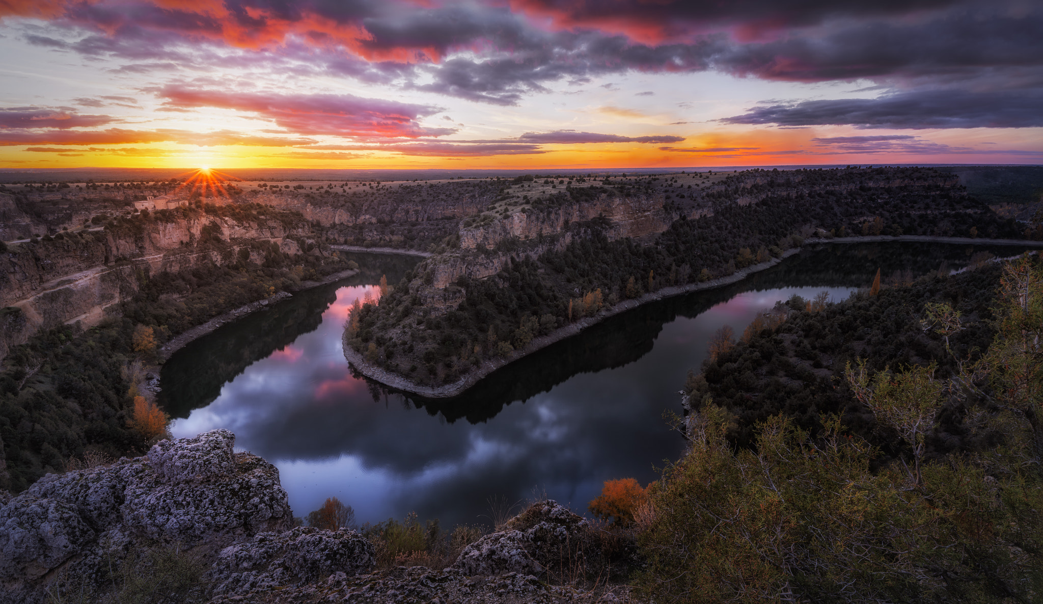 River Meandering Through Valley at Sunset Reflecting Tranquility and ...