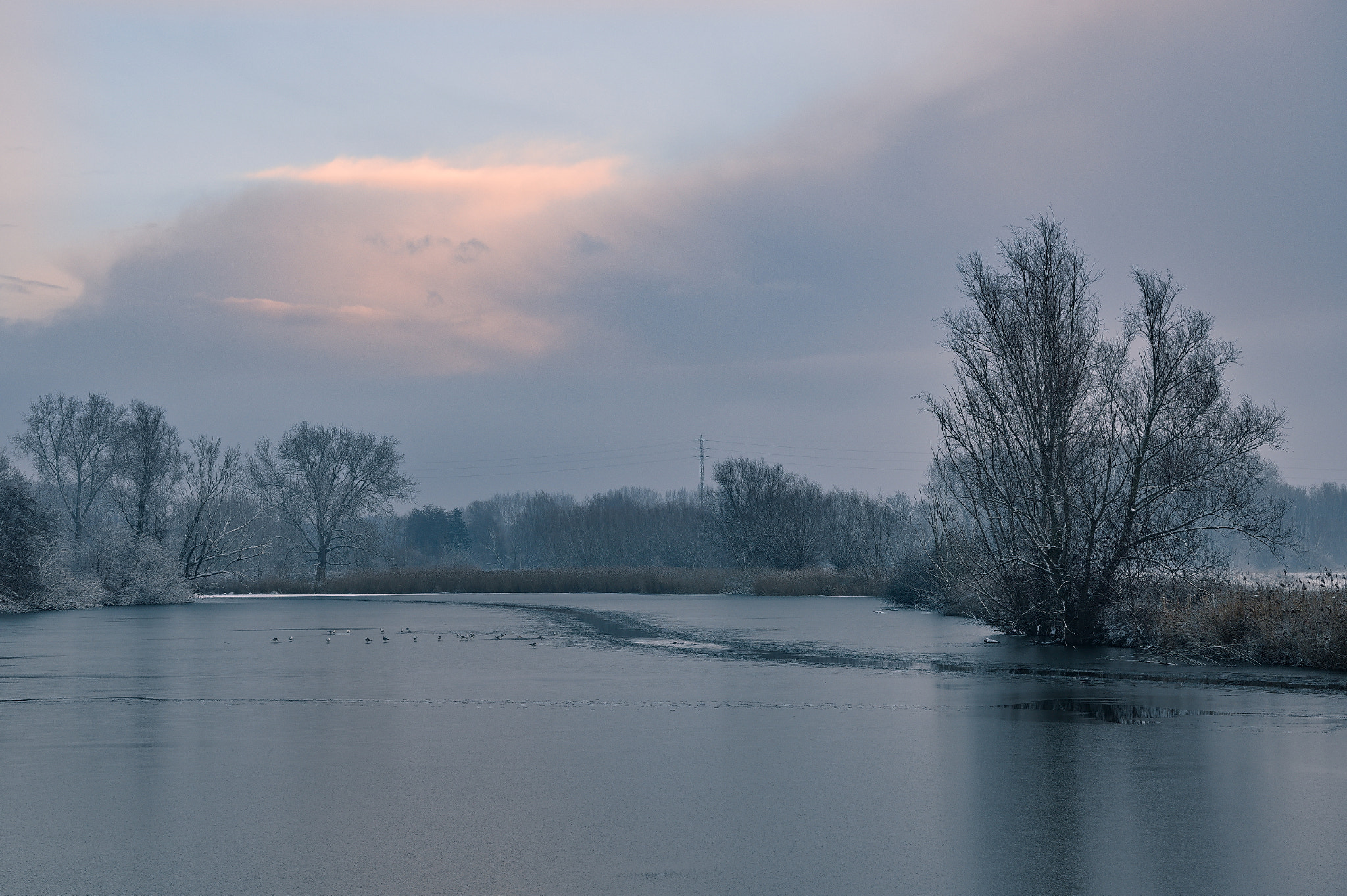 Frozen Lake at Dusk Evoking Solitude and Reflection | landscape photo ...