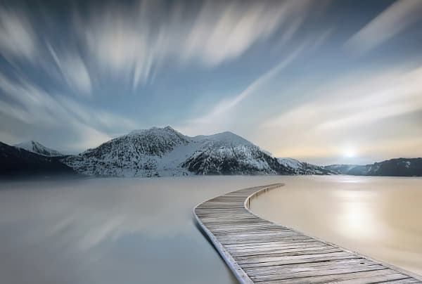 Wooden Pier Under Streaky Sky Symbolizing Infinite Journey | landscape ...
