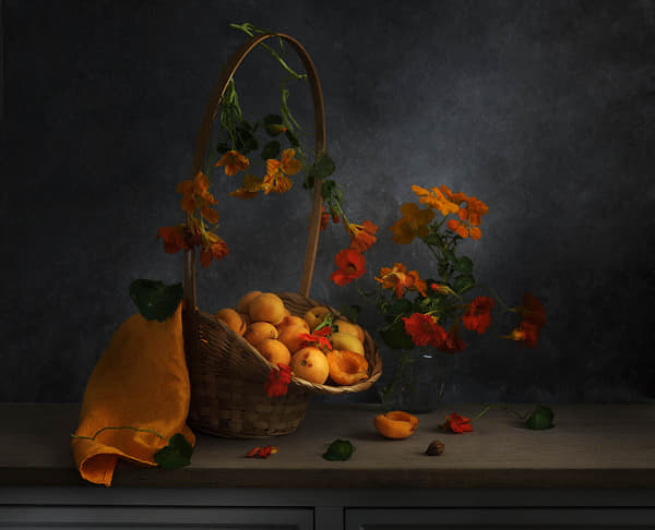 Still Life with Fruit and Flowers Evoking Abundance and Timeless Beauty ...