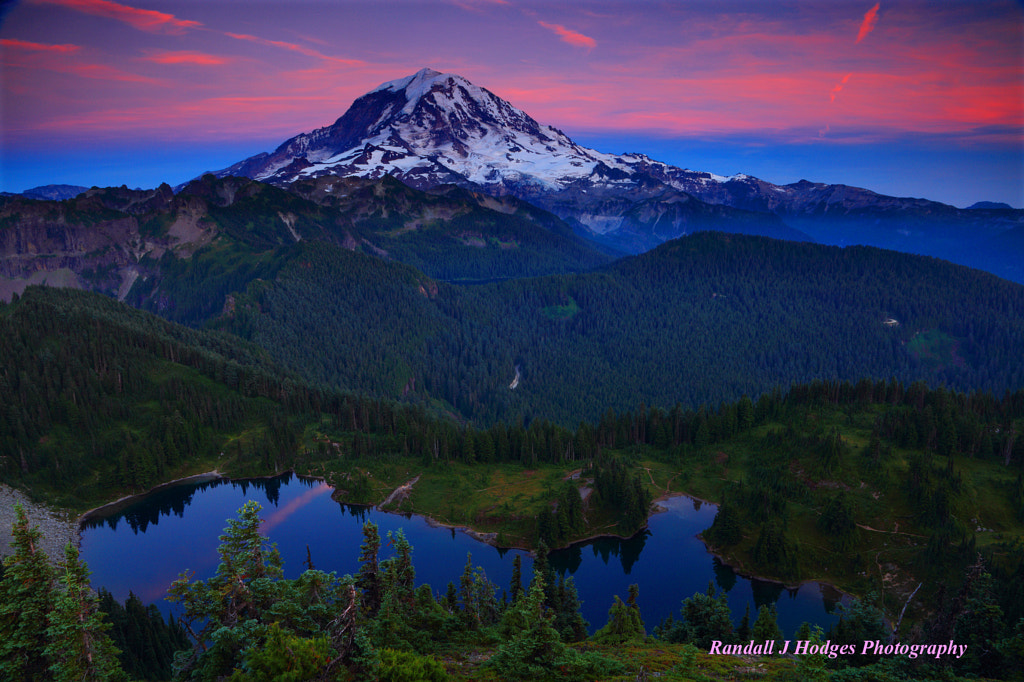 Sunset Alpenglow with Mt Rainier Towering over Eunice Lake and M by ...