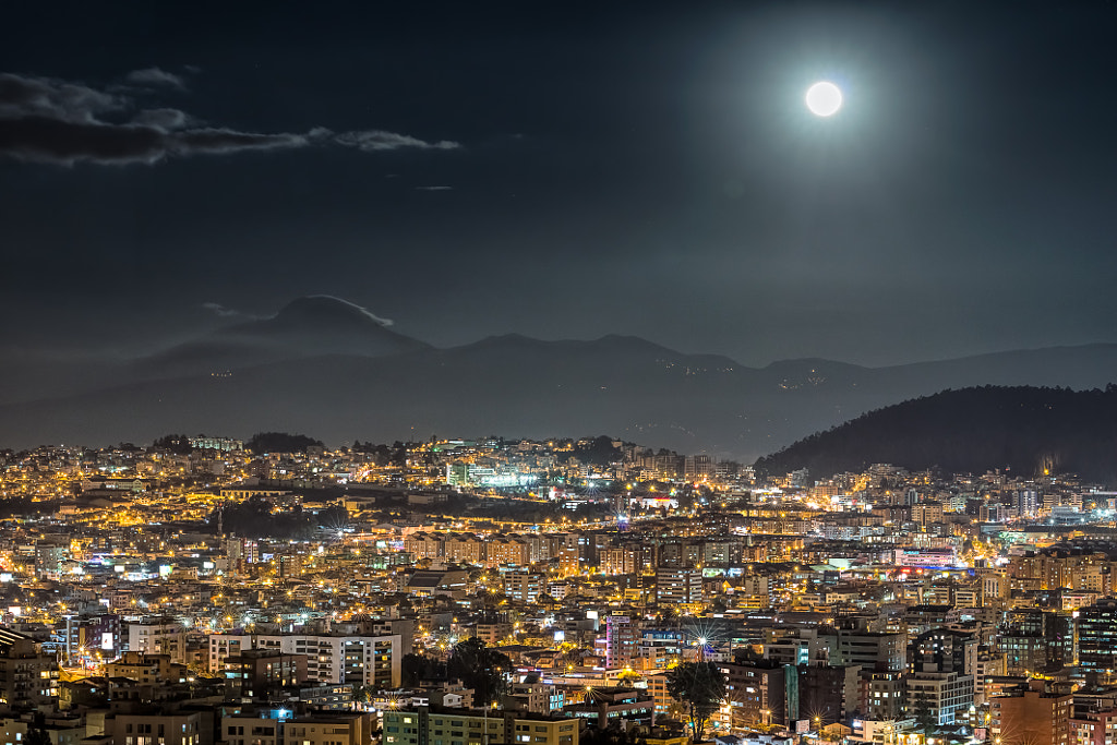 Full moon iluminating Cayambe volcano and north of Quito by Henri Leduc ...