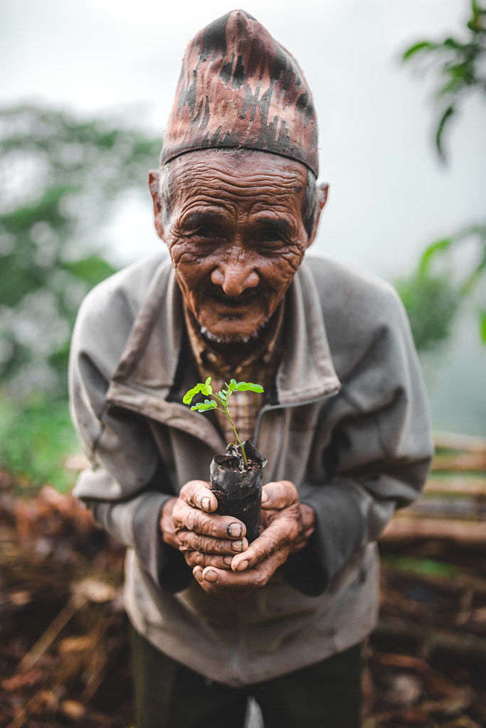 Old Man Holding Tree in Nepal Mountains by Kalen Emsley / 500px