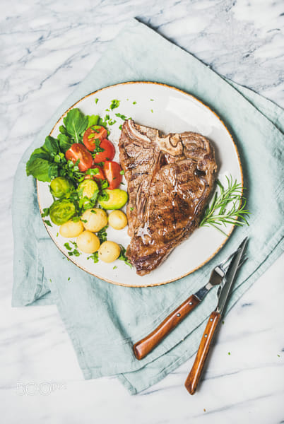 Grilled meat dinner plate with cooked beef tbone steak by Anna Ivanova ...