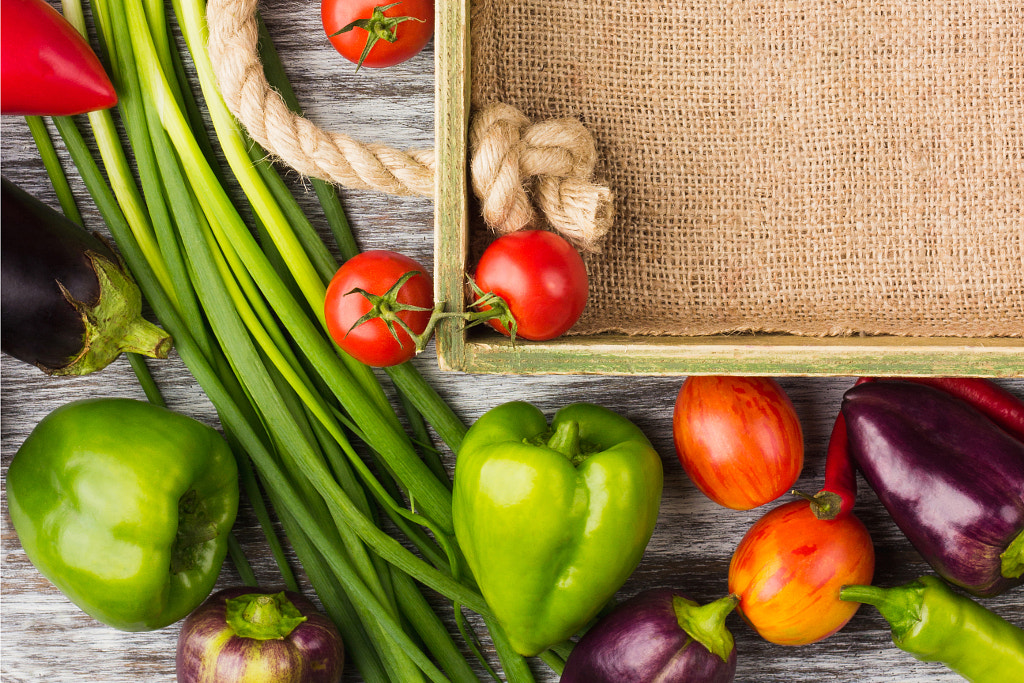 Set of raw vegetables in the wooden tray by Елизавета Ткач / 500px