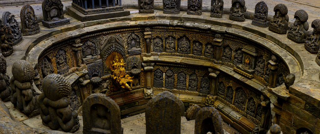 panorama of the famous ancient fountain named sundari chowk in Patan ...